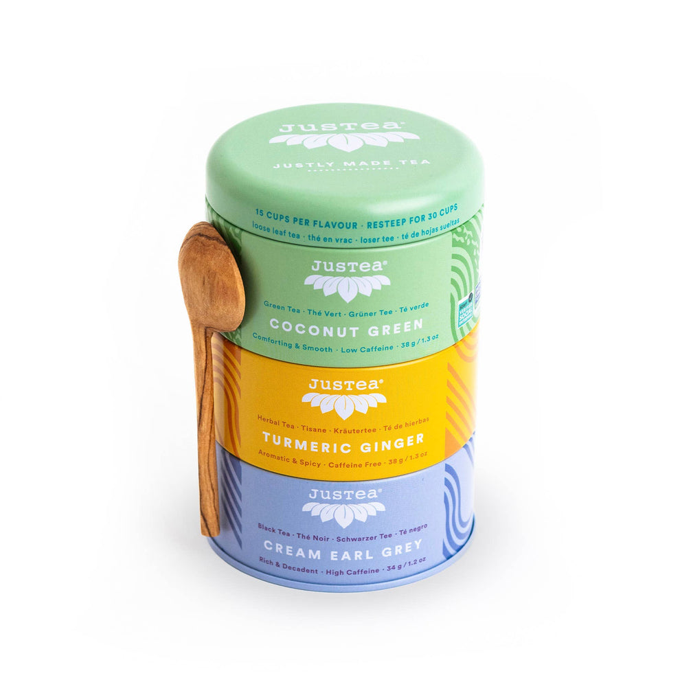Assorted Trio Tin & Spoon | Organic Black, Green, Herbal Tea – The ...