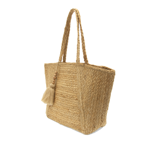 NATURAL SUMMER JUTE TOTE W/WOOD BEAD TASSEL – The English Garden